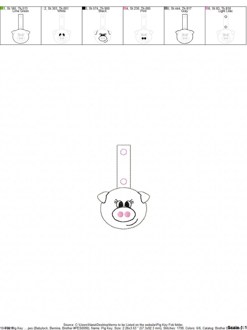 Pig - Snap/rivet Key Fob - DIGITAL Embroidery Design - Etsy