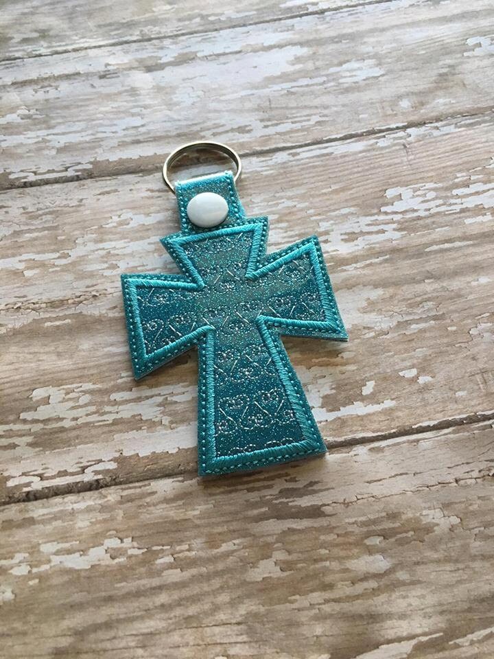 Embellished Cross Key Fob - in the Hoop - DIGITAL Embroidery Design - Etsy