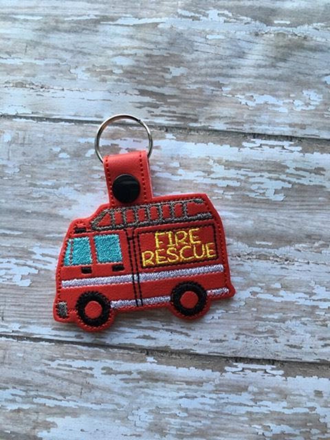 Fire Truck - Fireman- Firefighter - in the Hoop - Snap/rivet Key Fob ...