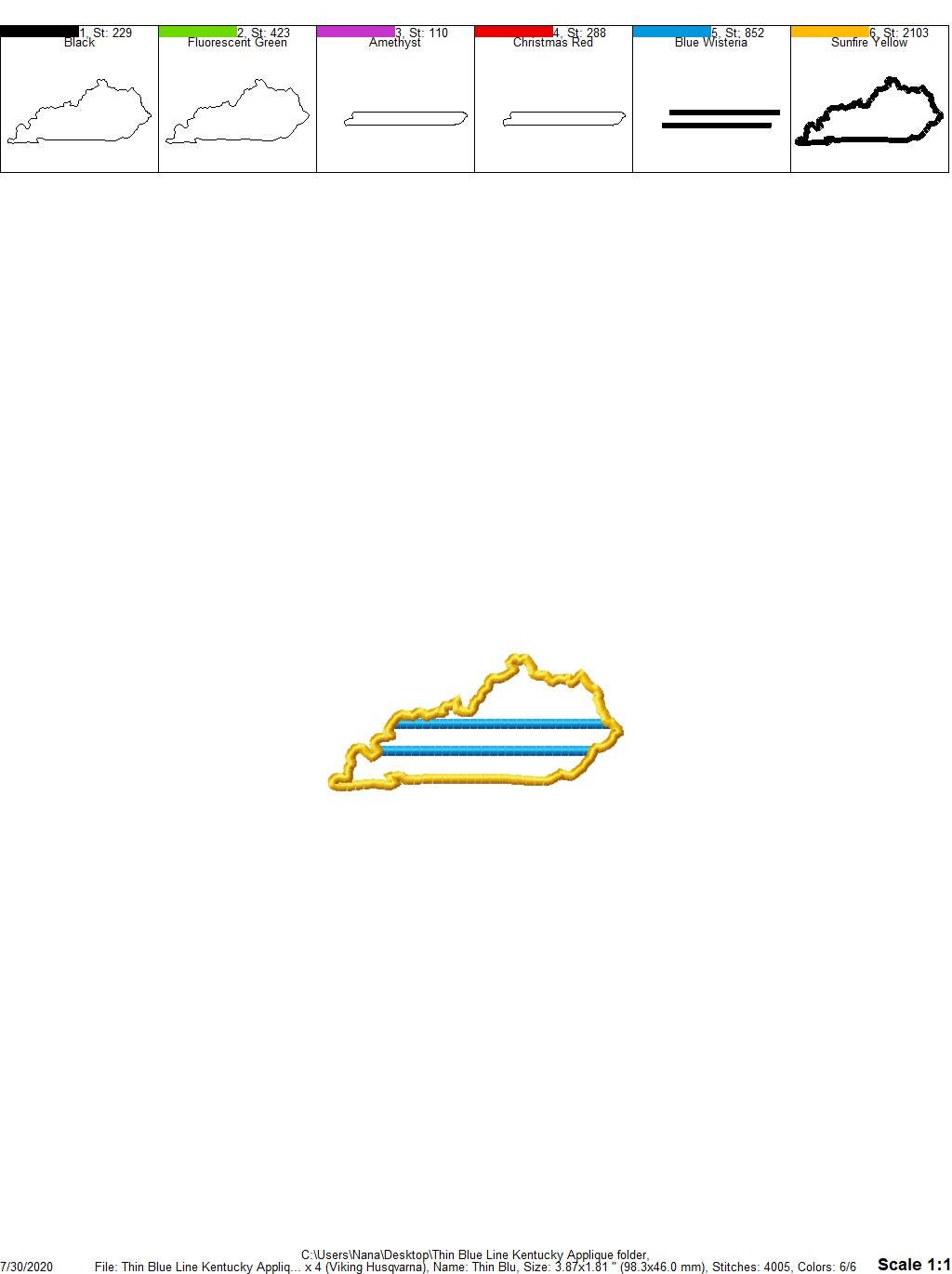 KENTUCKY Thin Blue Line Applique 4 Sizes Included | Etsy