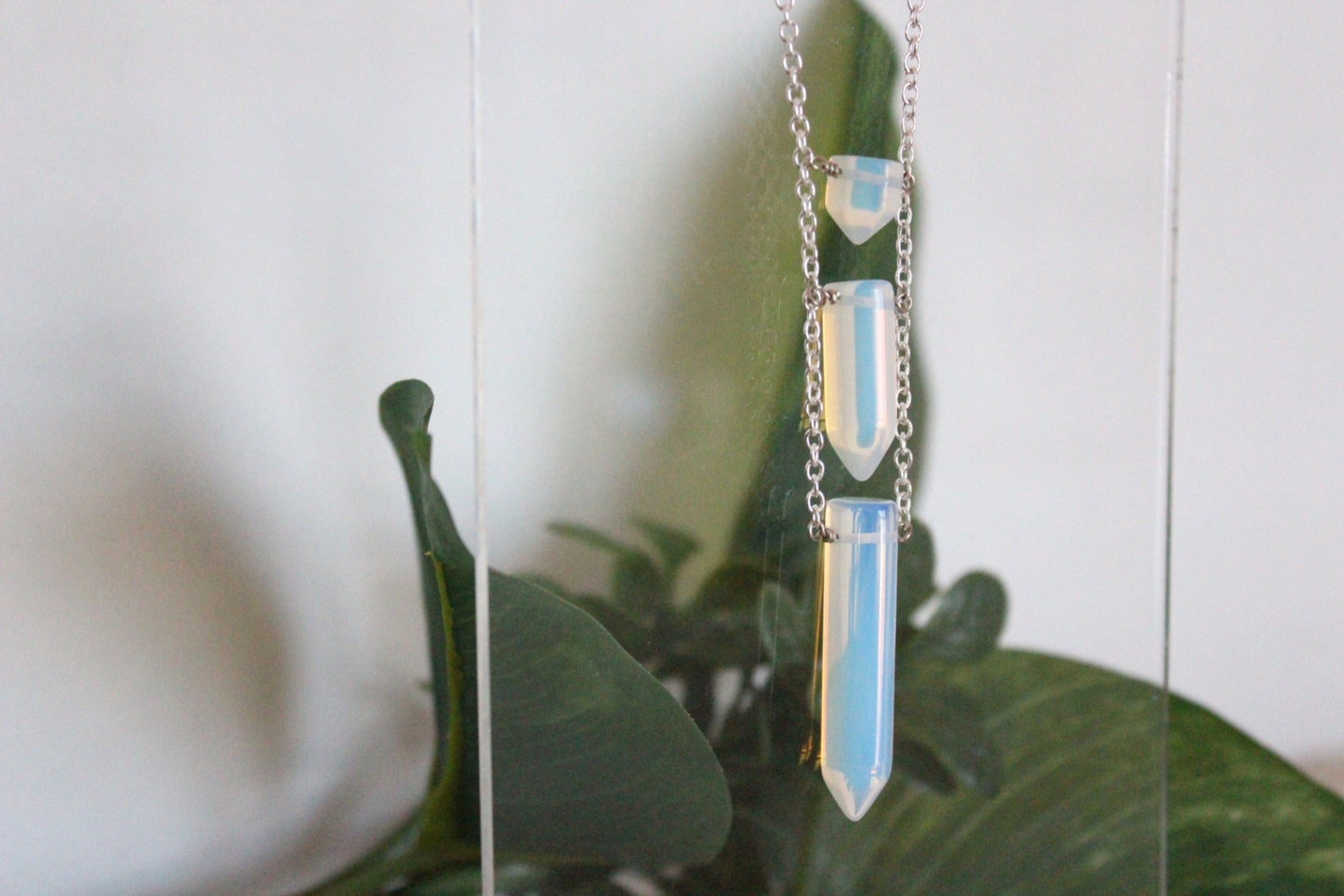 Opal Necklace Opalescent Prism Chain Bohemian Opalite Point - Etsy