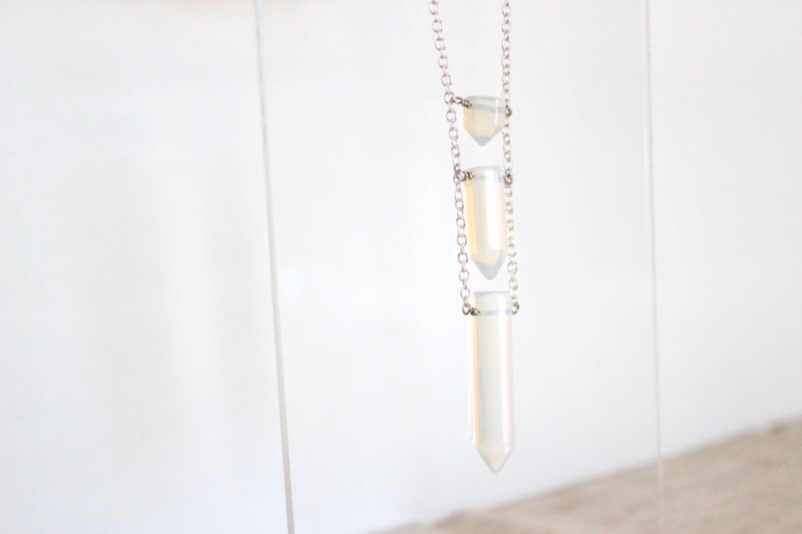 Opal Necklace Opalescent Prism Chain Bohemian Opalite Point - Etsy