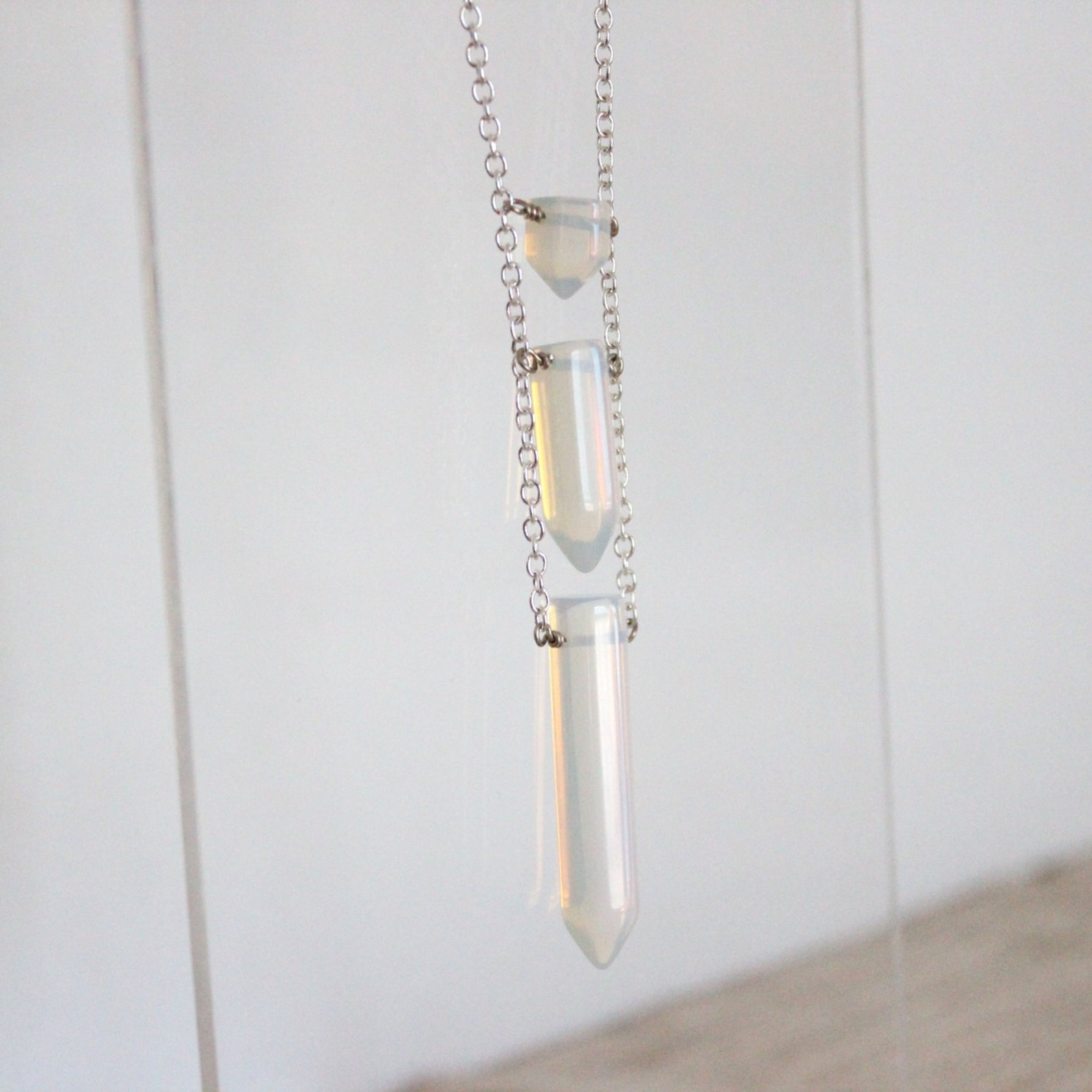 Opal Necklace Opalescent Prism Chain Bohemian Opalite Point - Etsy