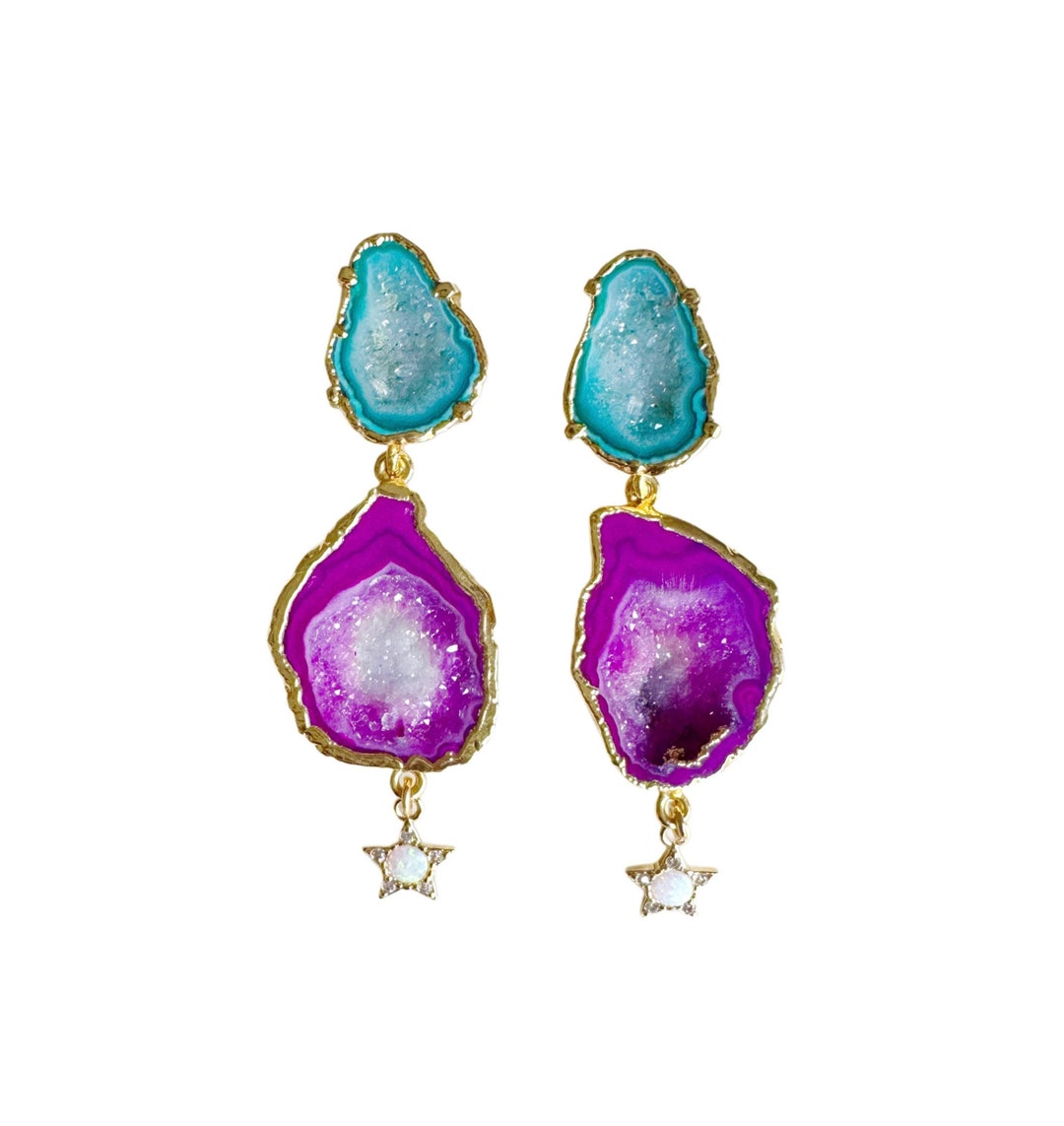 Tina Green and Pink Geode Earrings - Etsy