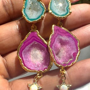 Tina Green and Pink Geode Earrings - Etsy