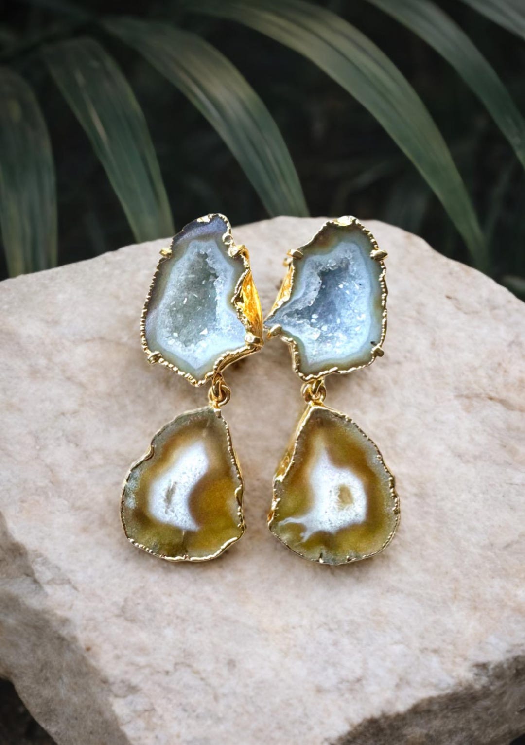 Brandi-white and Golden Yellow Agate Geode Earrings - Etsy