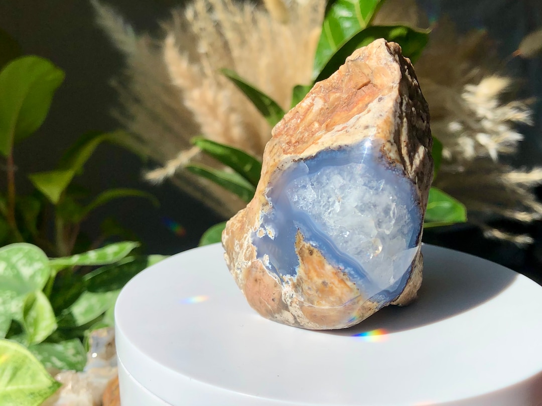 Rare Raw Mt. Airy Blue Agate Geode - Nevada Desert Windowed Gemstone ...