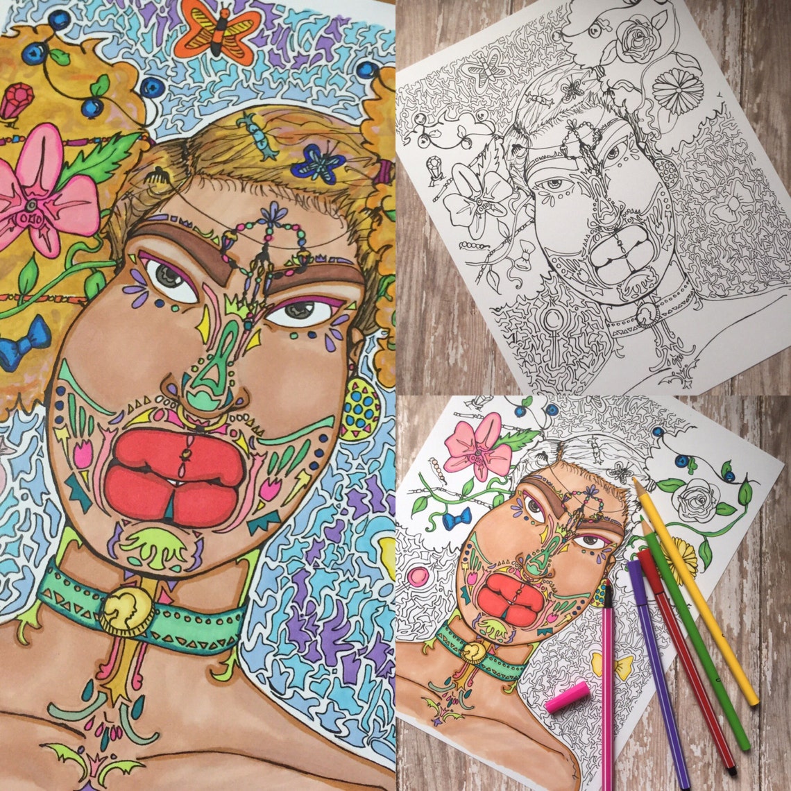 Adult Coloring Page, Afro Puffs Illustration, Anti Stress Coloring ...