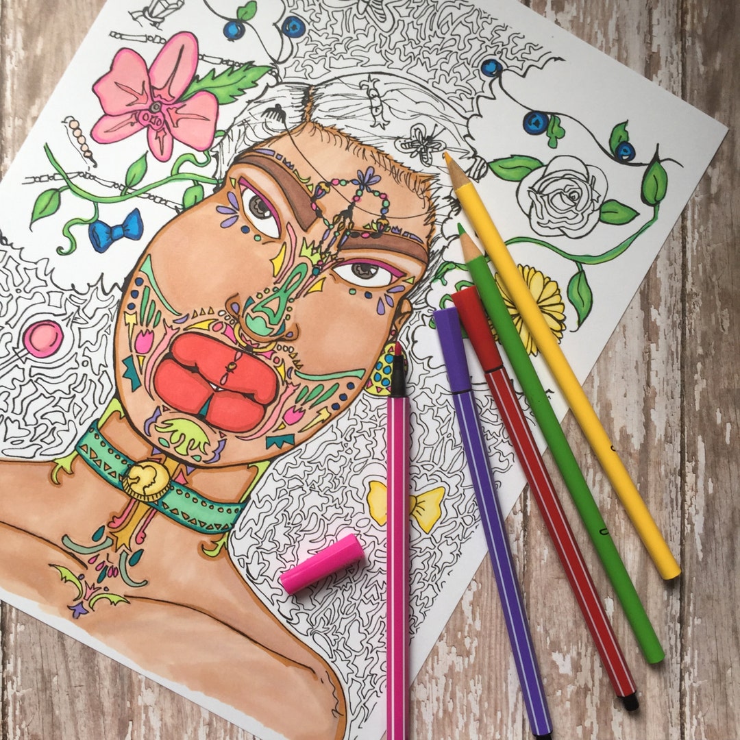 Adult Coloring Page, Afro Puffs Illustration, Anti Stress Coloring ...