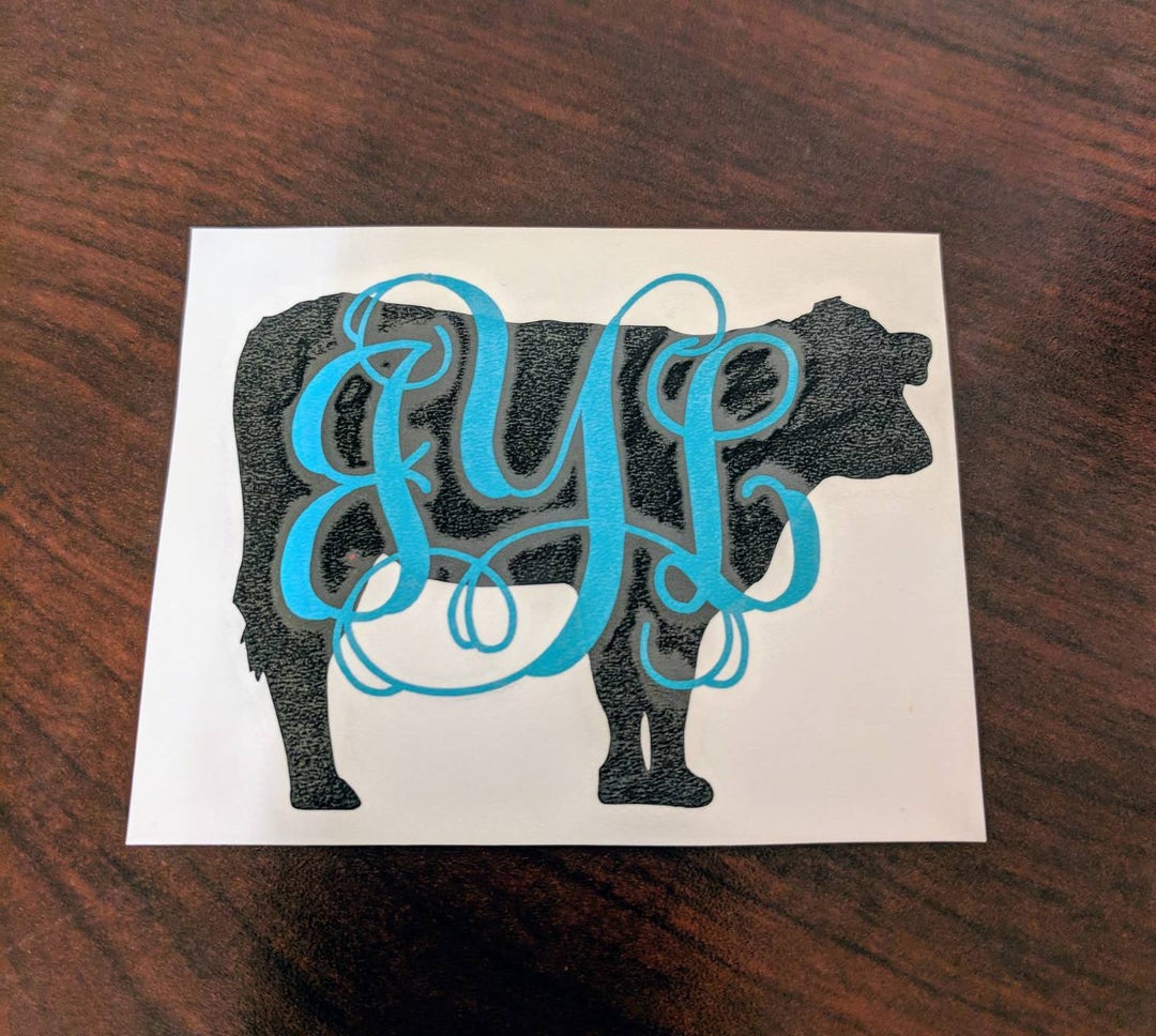 Cow Decal Cow Sticker Moo Decal Monogram Cow Monogram - Etsy