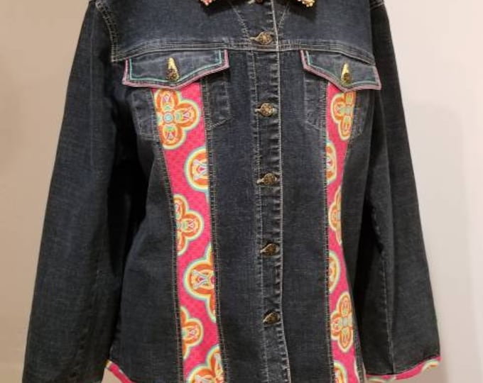 Jean Jacket With Full Back Embroidered Panel Levi’s Hilfiger Upcycled ...
