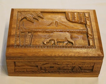 Wooden box carved with asian pattern storage box | Etsy