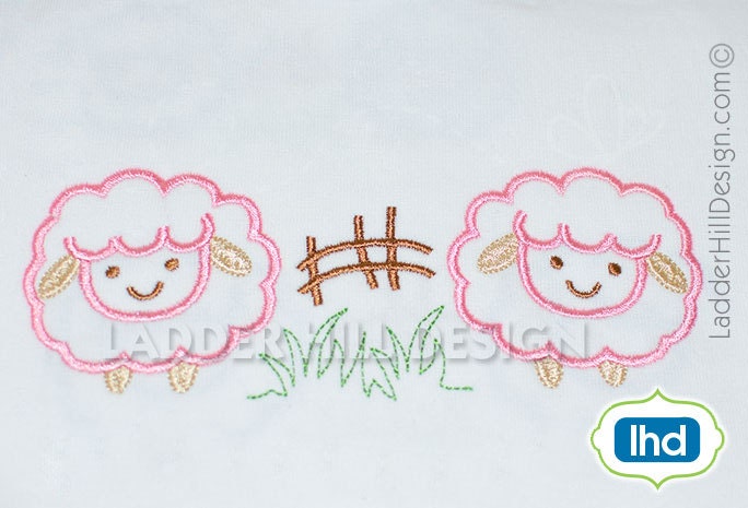 Lamb Embroidery Design Baby Lambs in Grass Heirloom Outline | Etsy