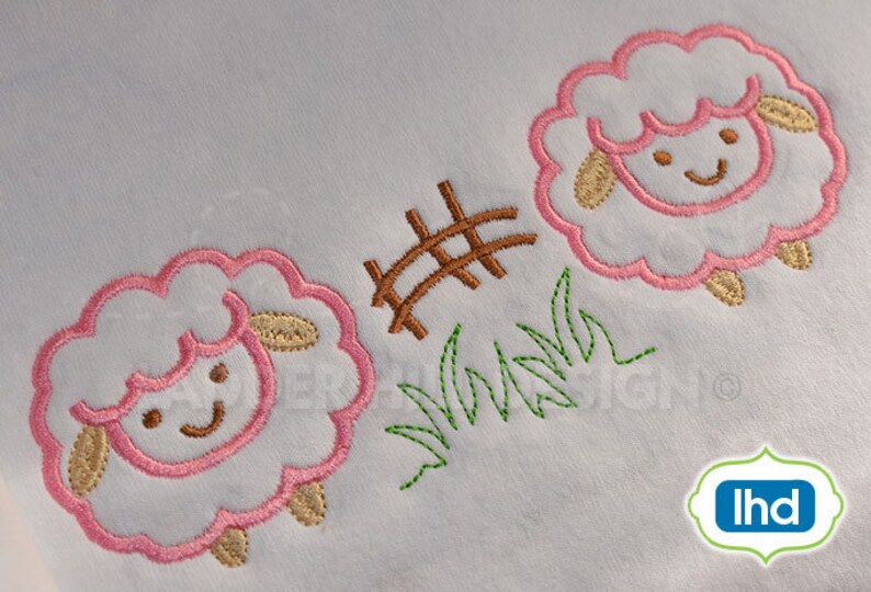 Lamb Embroidery Design Baby Lambs in Grass Heirloom Outline | Etsy