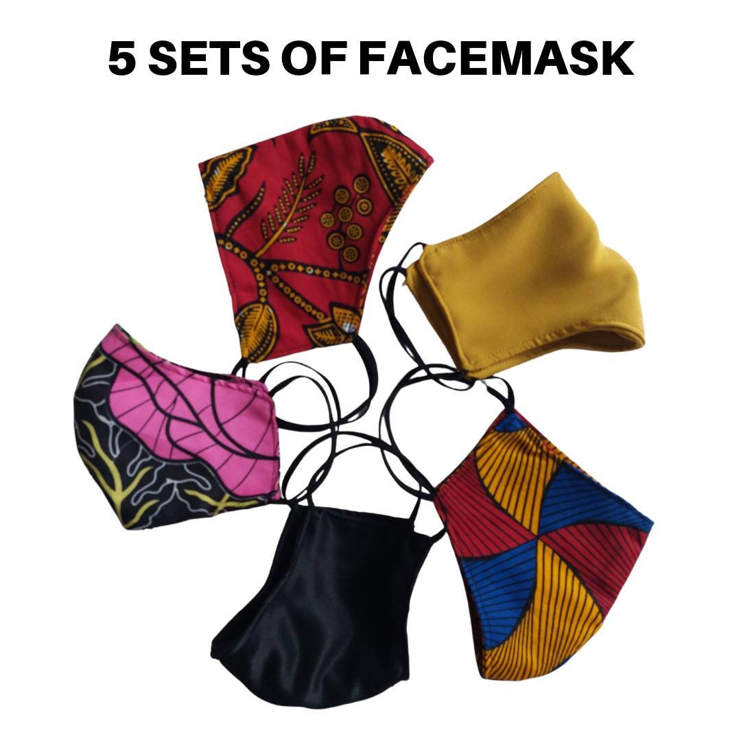 5 Sets African Print Handmade Face Masks Reversible & Washable 100% ...