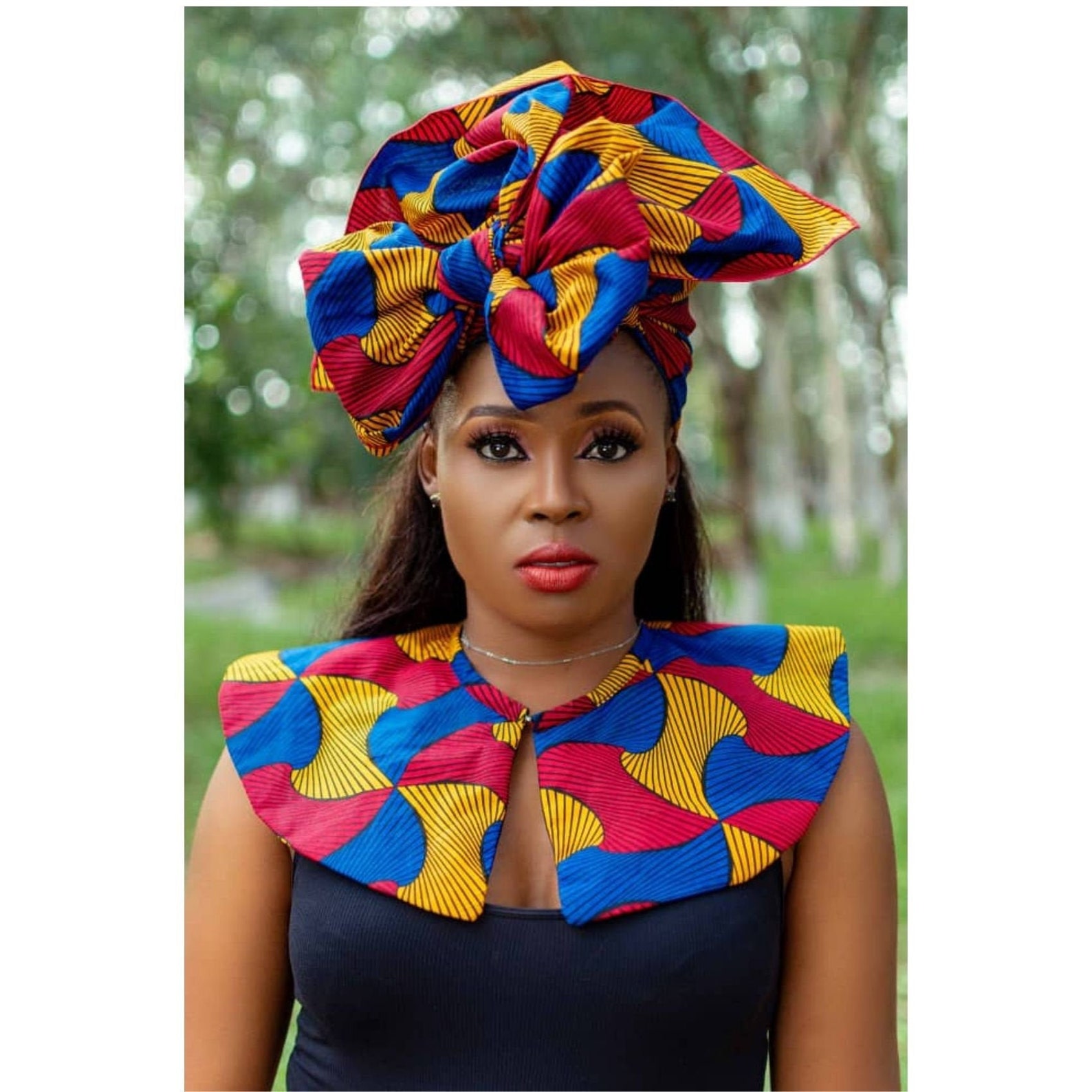 Adanna African Print Collar & Headwrap Set, Ankara Red Cape - Etsy