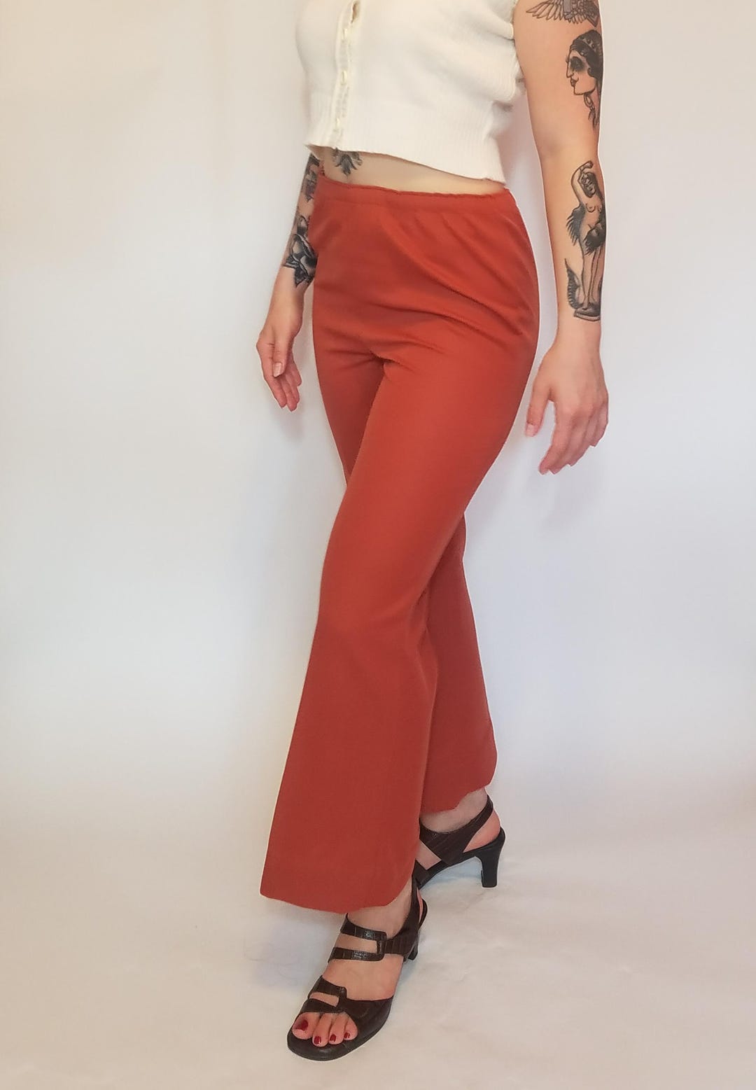 1970s Rust Flare Pants: Vintage High Waist Polyester Trousers - Etsy