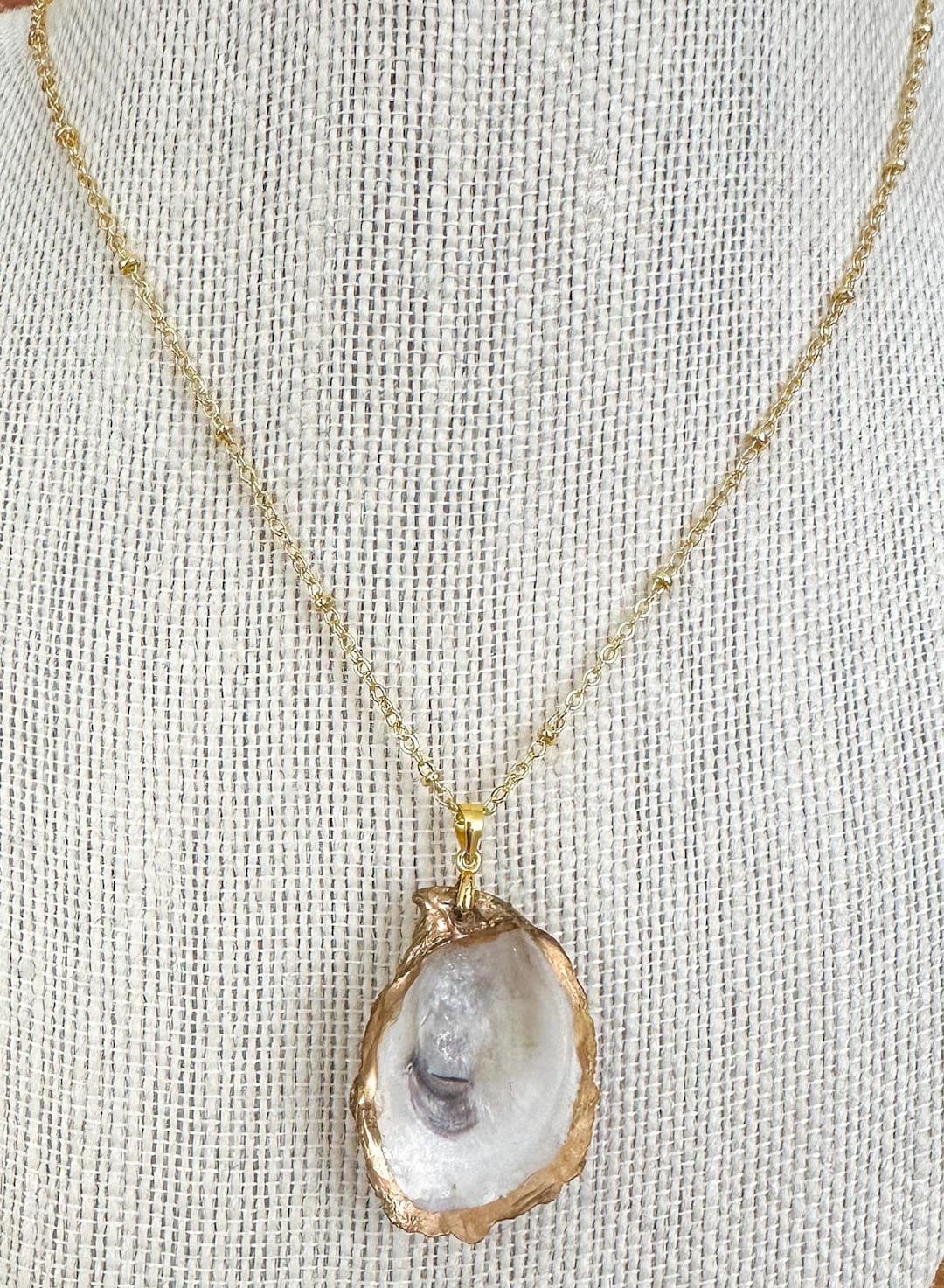 Gold Gilded Oyster Shell Necklace - Real Shell Pendant on Long Gold ...