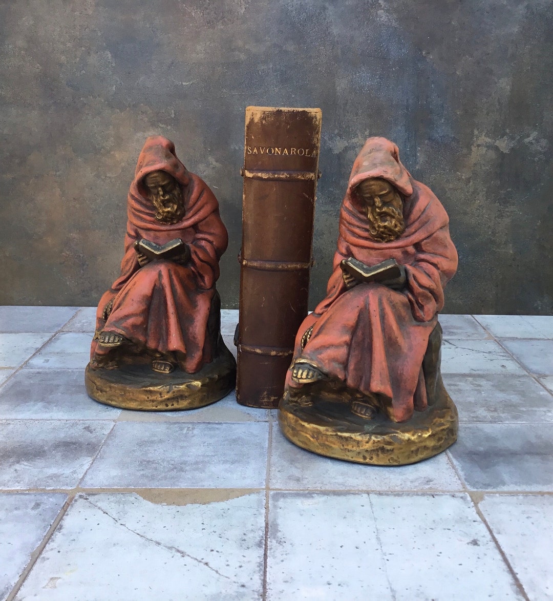 Antique Set of Reading Monk Bookends, Heavy Bronze Clad Bookends ...
