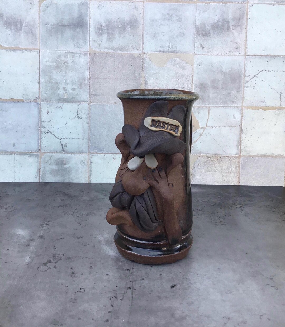 Mahon Made Stoneware Ugly Face Stein, WASTED 3D Face Mug, Signed MMS ...