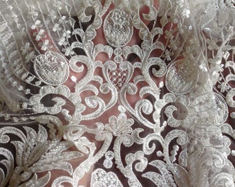 Beaded lace fabric | Etsy