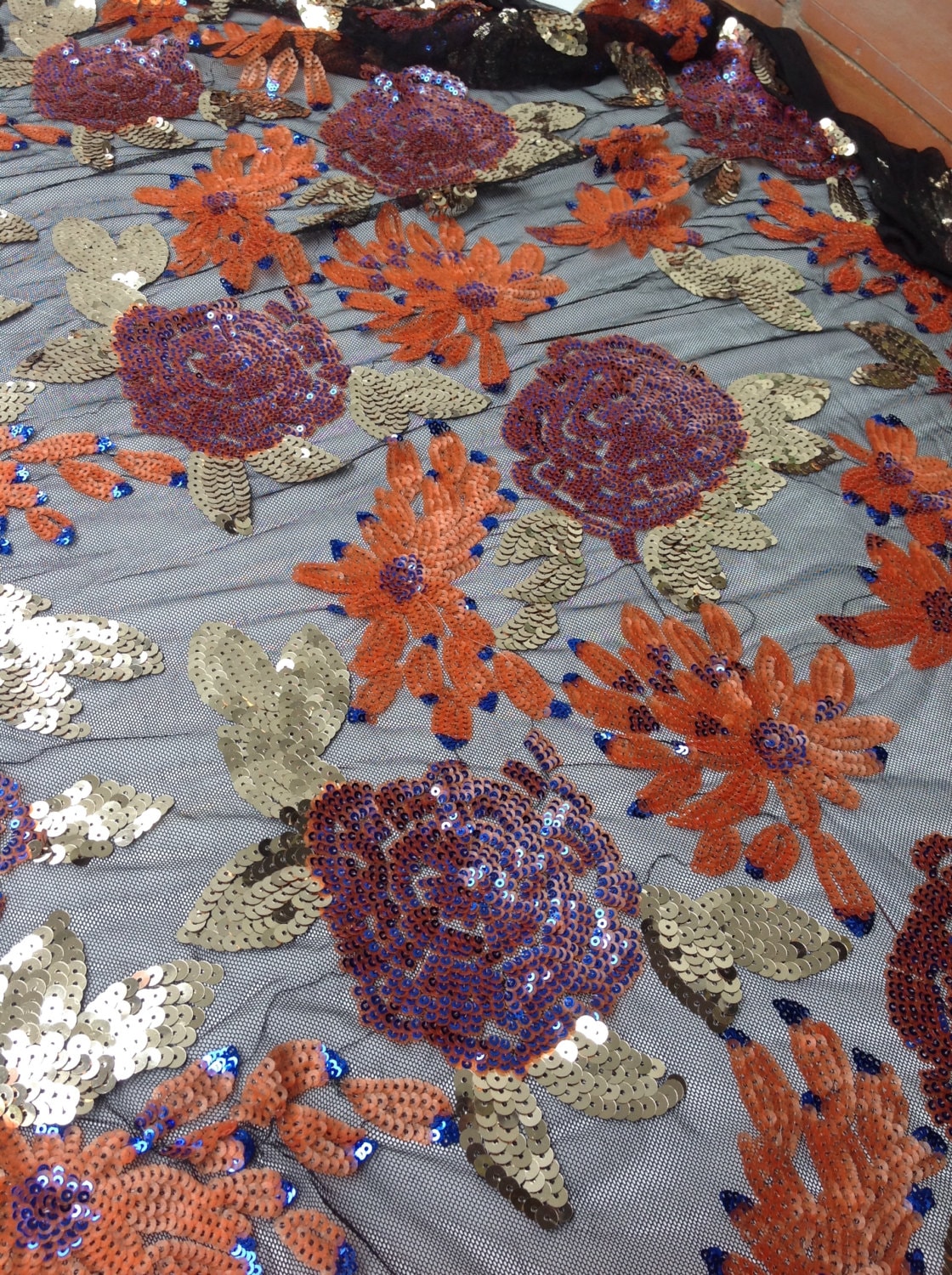 1 Yard Sequin Dress Fabricneon Orange&silver Sequin - Etsy