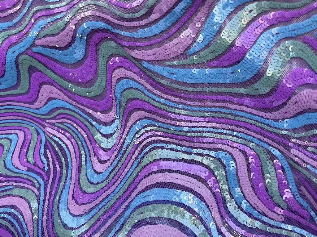 4way Stretch Purple Ripple Sequin Fabric,rainbow Colorful Wave Sequin ...