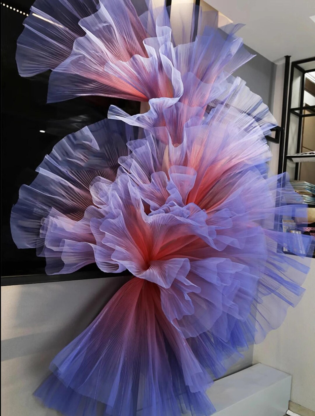Gradient Color Pleated Fabric,stiff Hard Hand Feel Fold Tulle Fabric ...