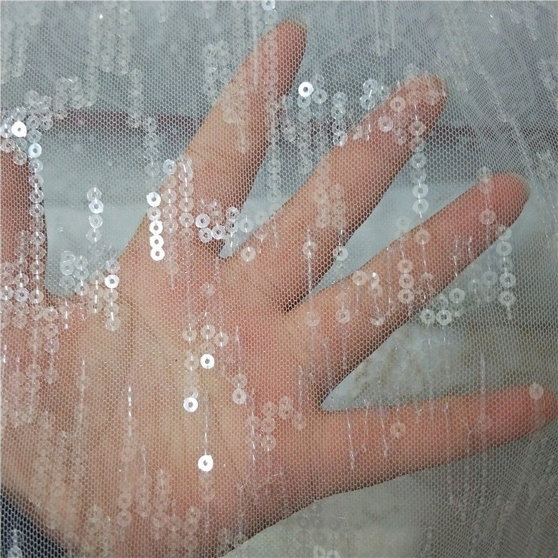 1yard Clear Sequin Lace Fabric,off White Sequin Tulle Bridal Lace ...