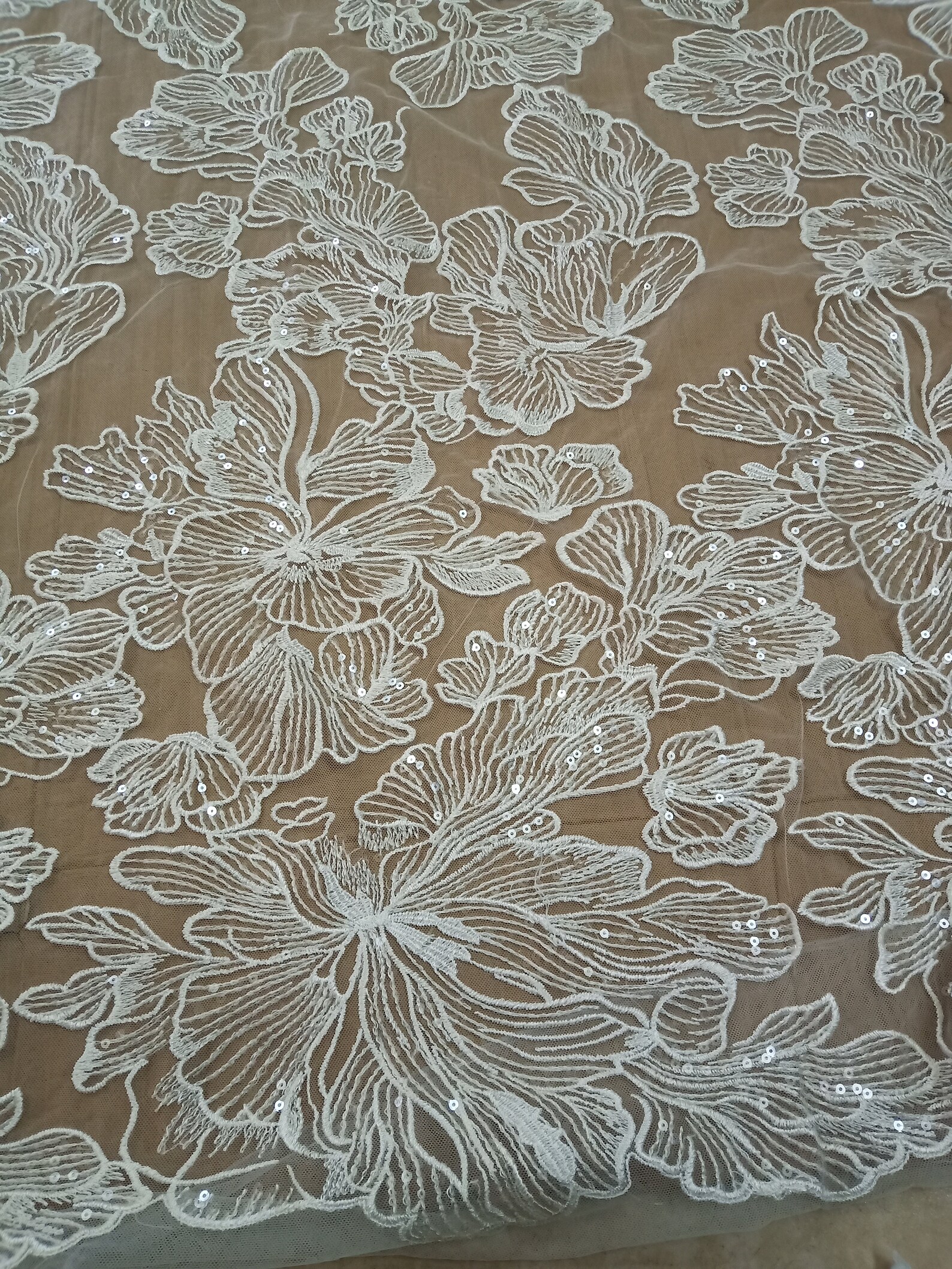 1 Yard High Quality Off-White Lace FabricEmbroidery Big | Etsy