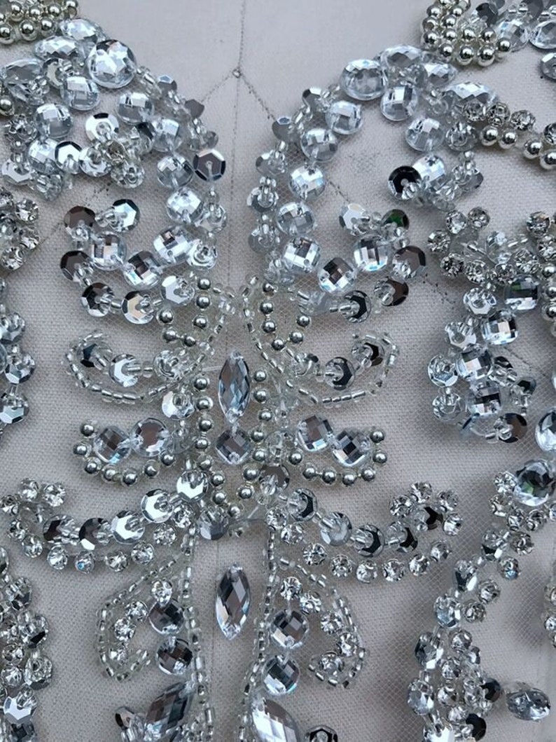 1PC Silver White Beaded Lace Appliquegorgeous Lace - Etsy