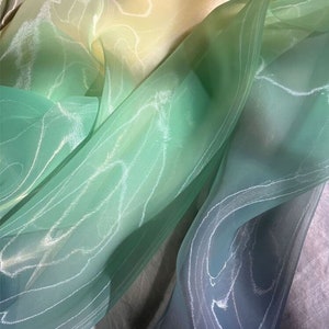 1 Yard Gradient Organza Fabric,grey Green Yellow Gradual Change Tulle ...