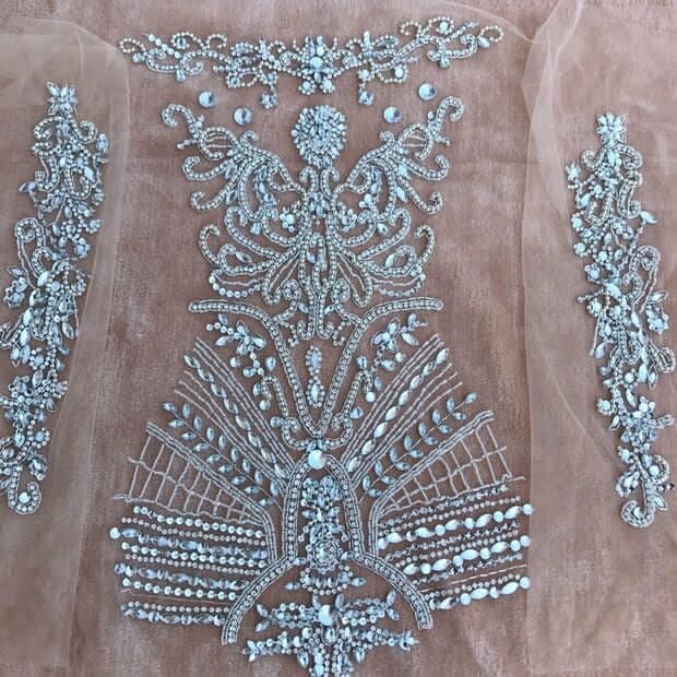 1set/2 PC Silver White Beaded Lace Appliquegorgeous Lace - Etsy