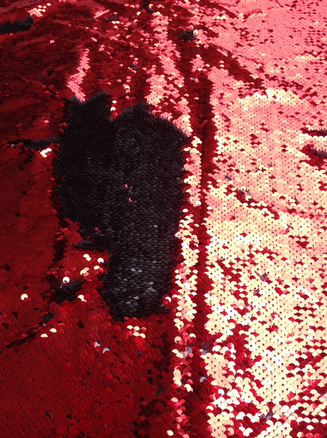 1 Yard Shiny Red/shiny Black Mermaid Sequin Fabric, New Twotone Flip up ...