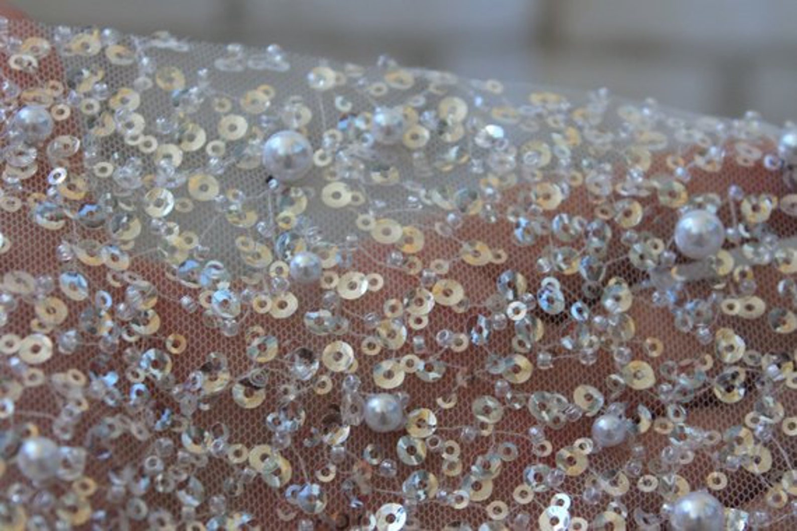 1yard Off- White Beaded,transparent Crystle Sequin Lace Fabric,wedding ...
