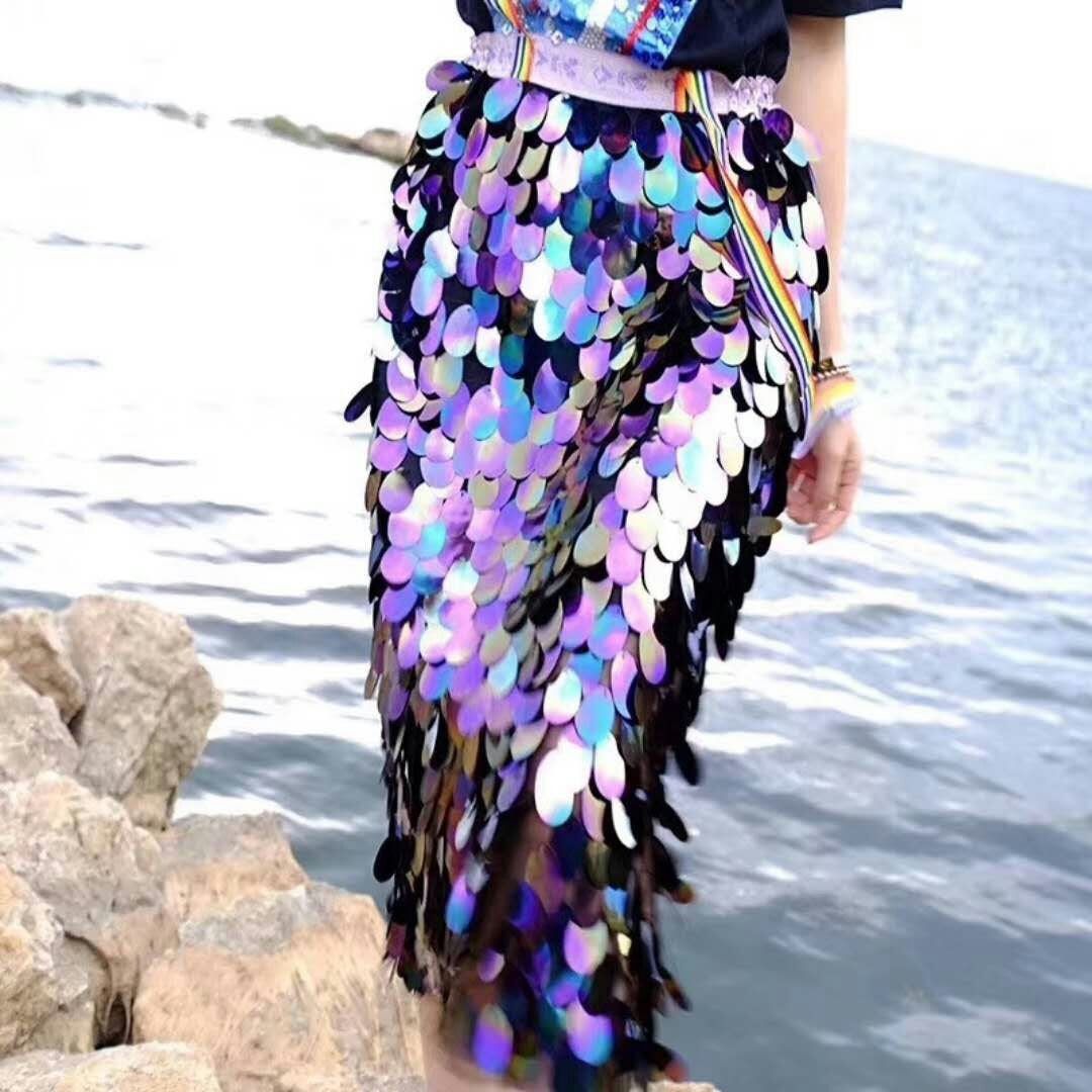 1yard Iridescent Mermaid Sequin Fabric,rainbow Jumbo Sequin Fabric ...