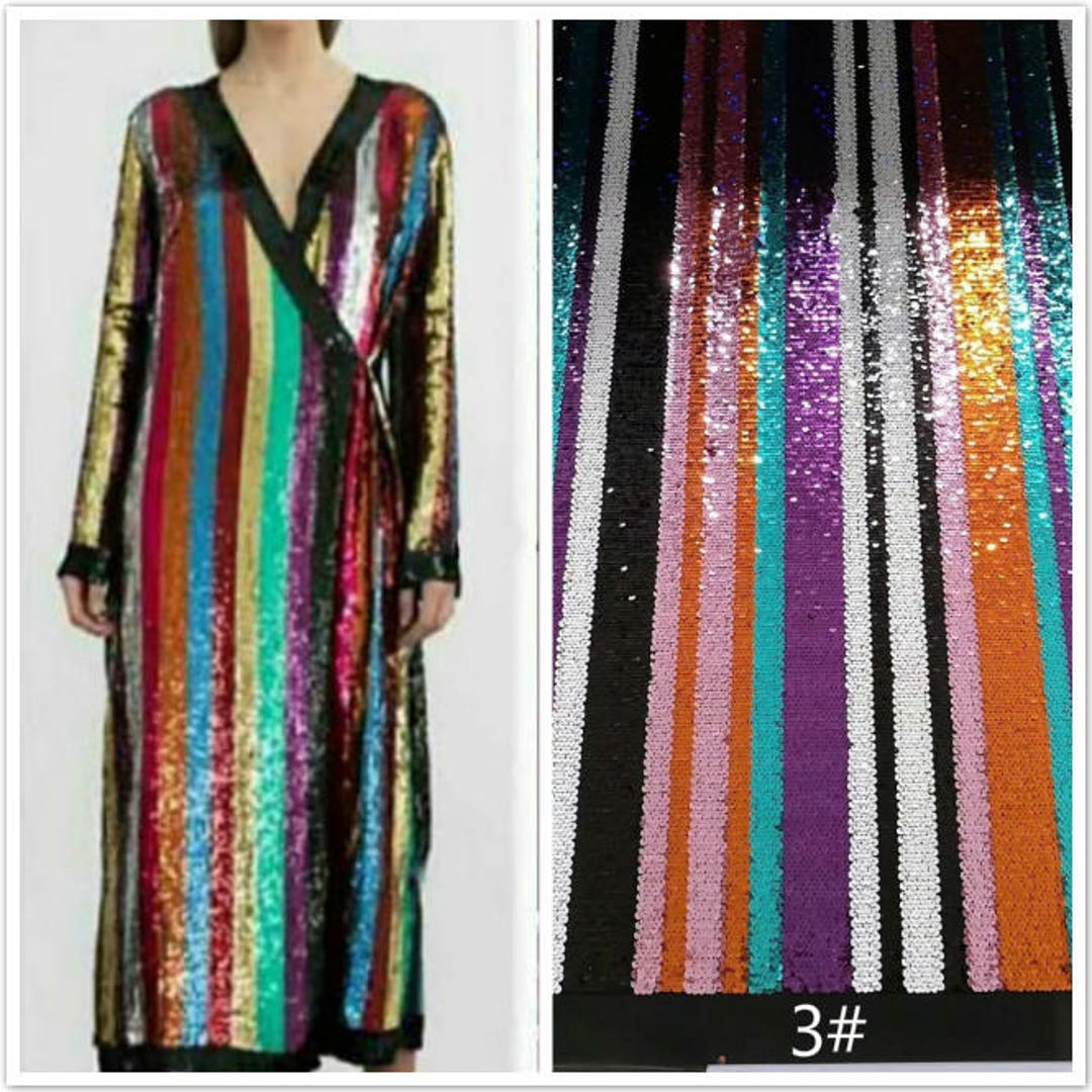 New!!1 Yard Multicolor Sequin Fabric,stripe Sequin Kimono Dress Fabric ...