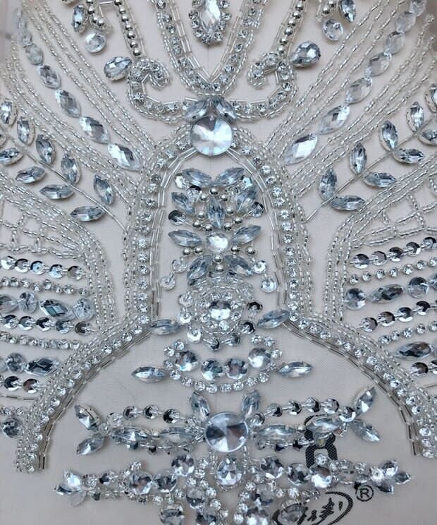 1set/2 PC Silver White Beaded Lace Appliquegorgeous Lace - Etsy