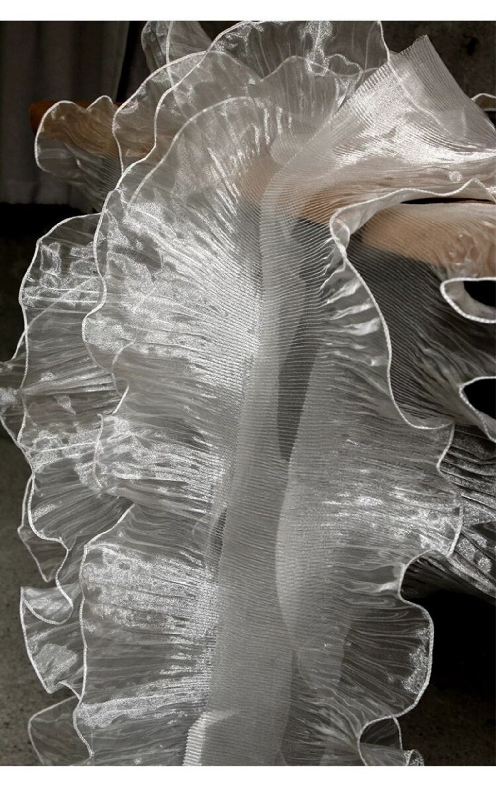 3D Clear off White Organza Lotus Lace Trim,transparent Pleated Lace ...