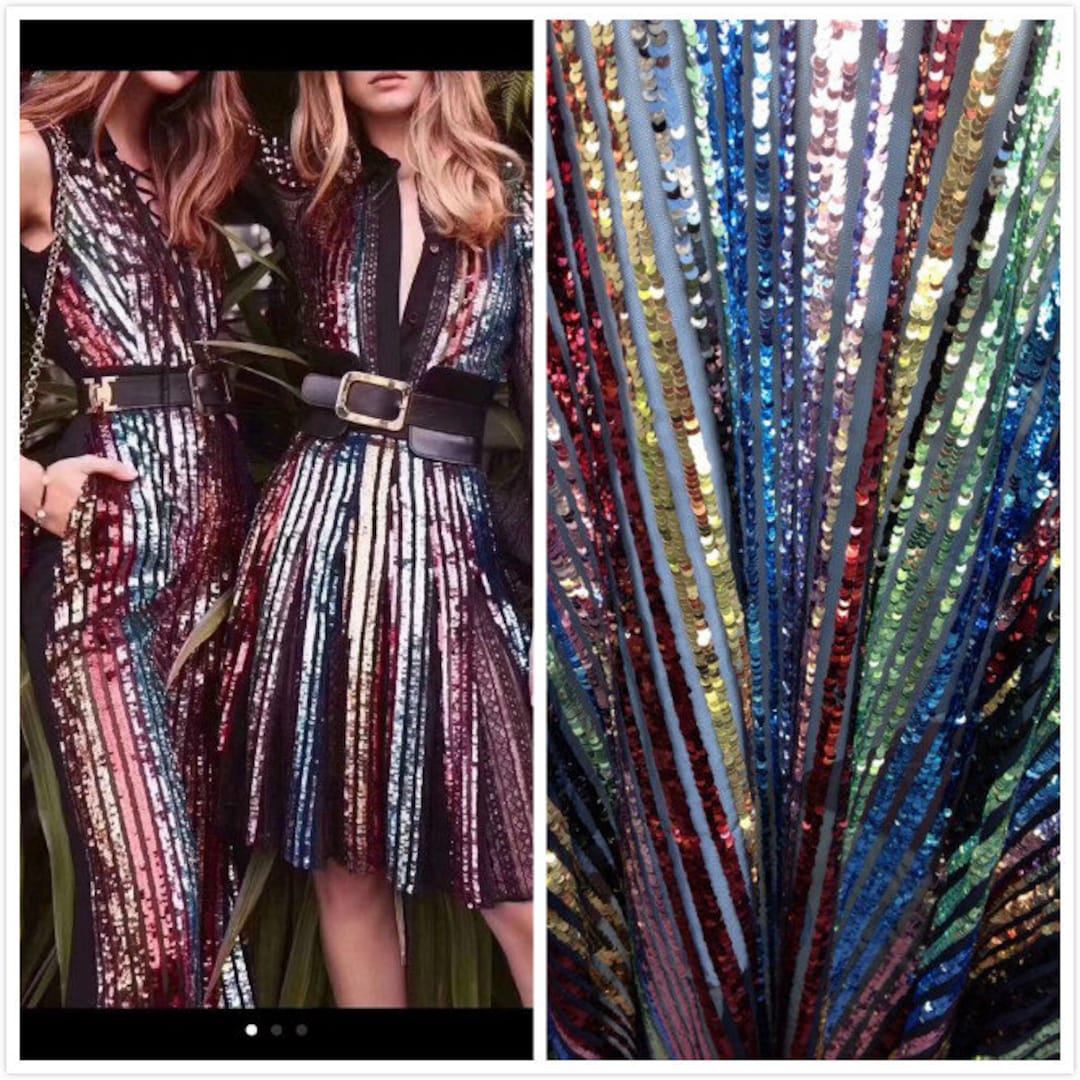 New!!high Quality 1 Yard Multicolor Sequin Fabric,stripe Sequin Dress ...