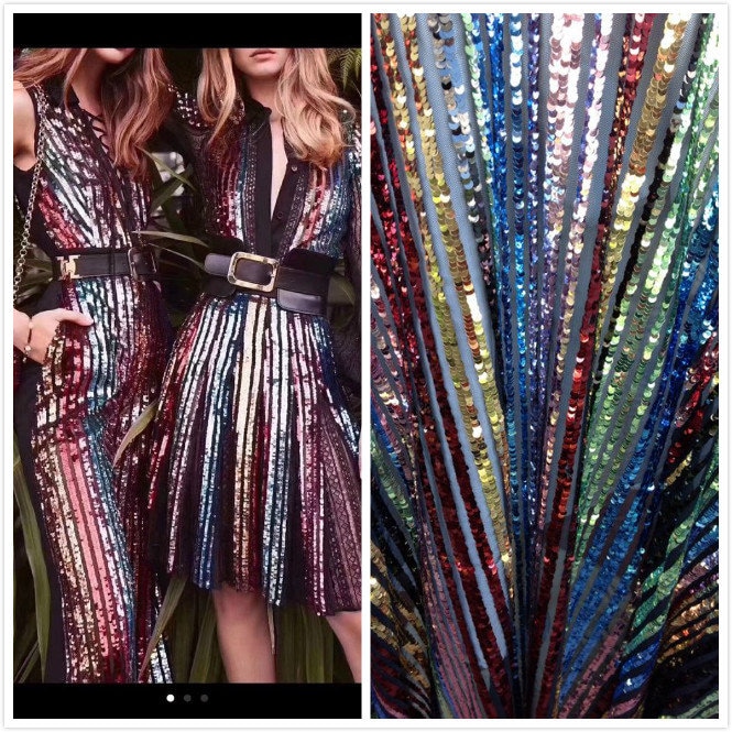 Newhigh Quality 1 Yard Multicolor Sequin Fabricstripe - Etsy
