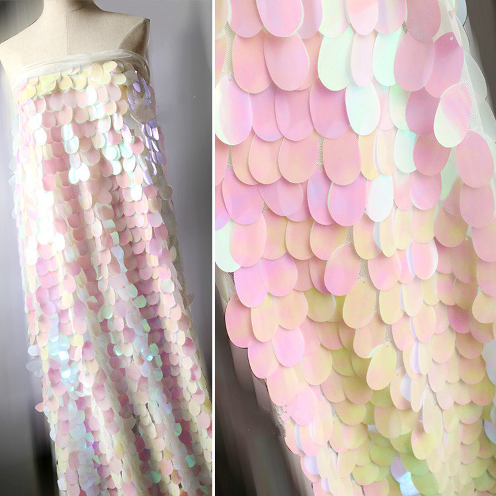 New!!1yard Blush Pink Jumbo Sequin Fabric,dangling Drop Sequin Tear ...