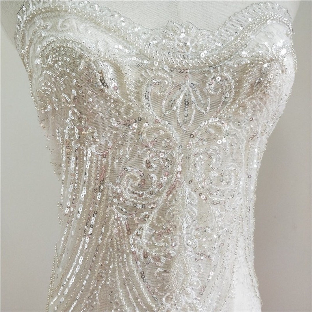 1yard Heavy Beads Lace Fabric,wedding Dress,crystle off White Beads ...