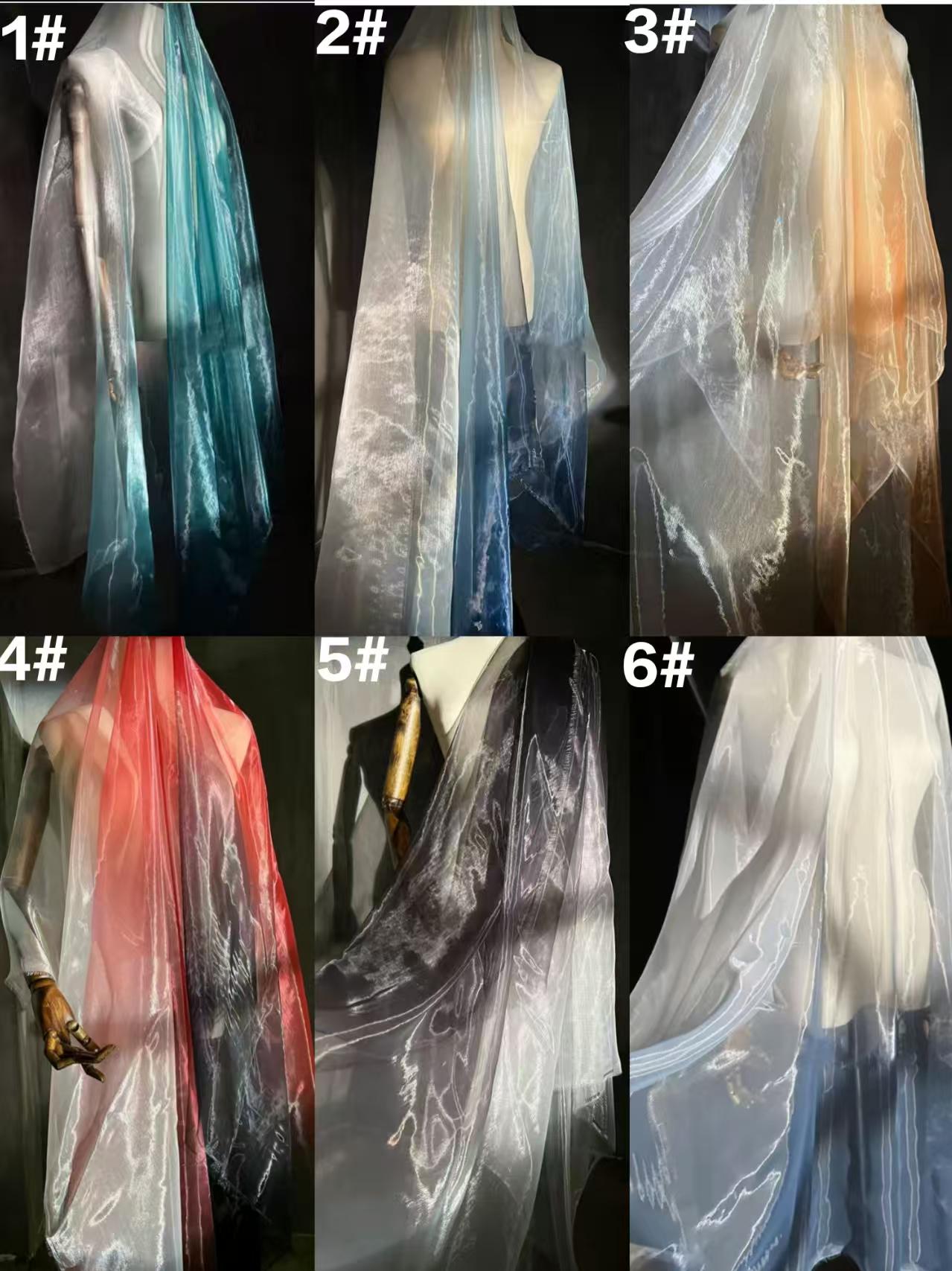 1 Yard Gradient Organza Fabric,white Blue Gradual Change Ombre Yarn ...