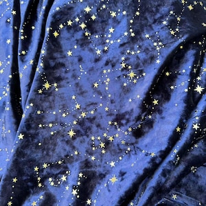 Navy Blue Star Velvet Fabric,4way Stretch Starry Universe Soft Smooth ...
