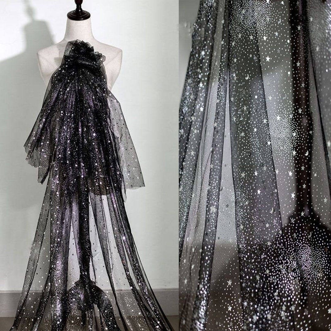 1yard Star Moon Tulle Fabric,stars Moons&shiny Piont Print on Mesh ...