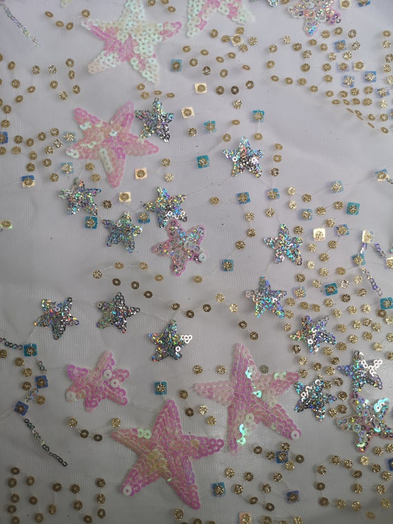 1 Yard Iridescent Pink Star Sequin Fabriciridescent Star | Etsy