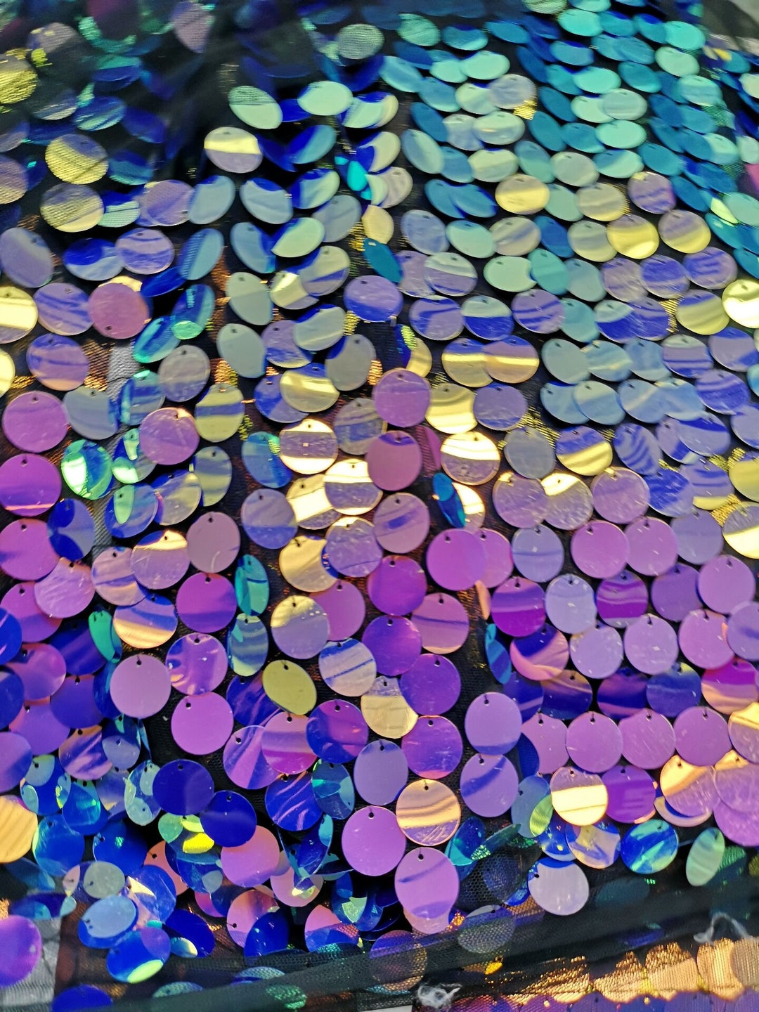 1 Yard Iridescent Purple&blue Sequin Fabric,18mm Sequins on Mesh ...
