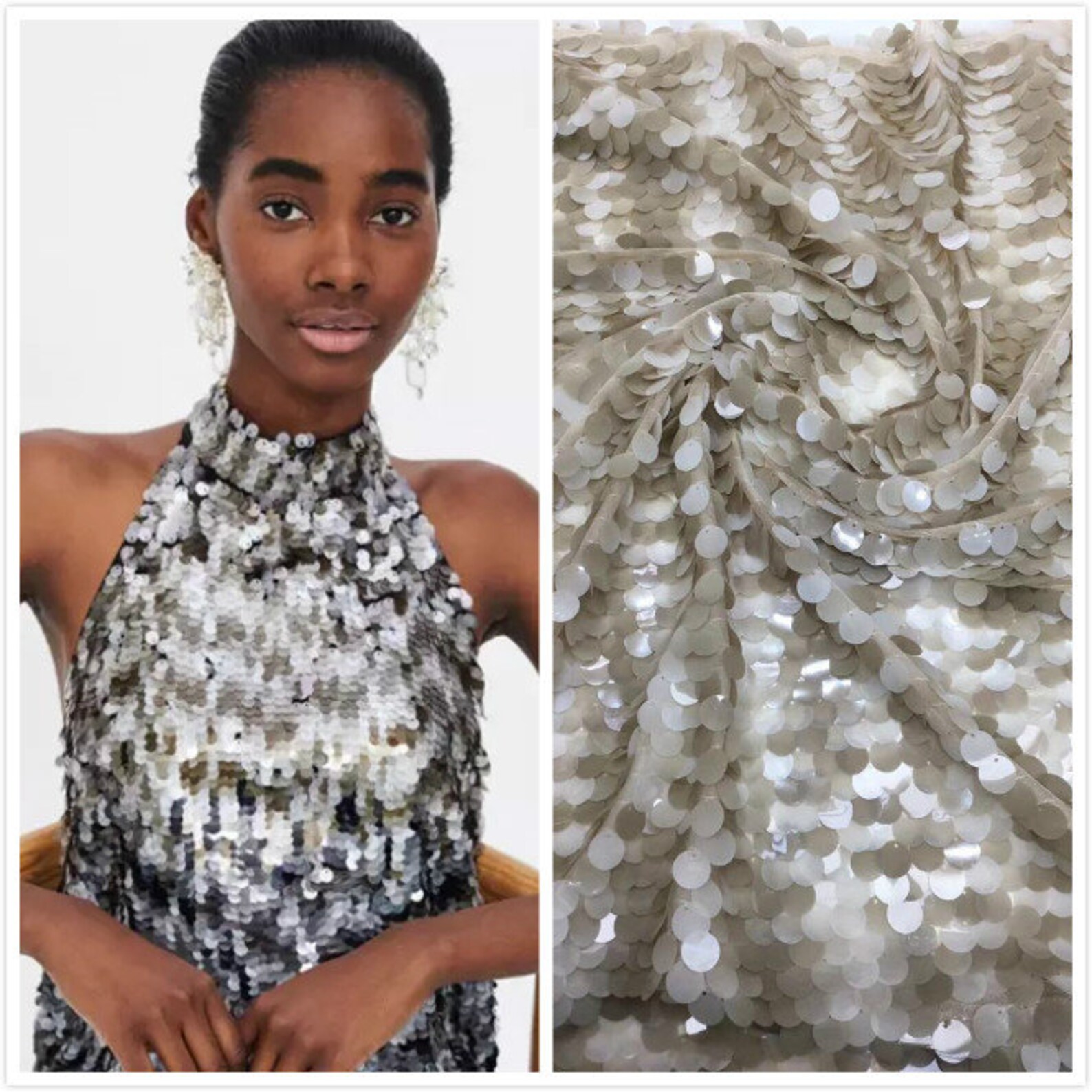 New 1yard Multicolor Round Sequin Fabric Clear Gray&clear | Etsy