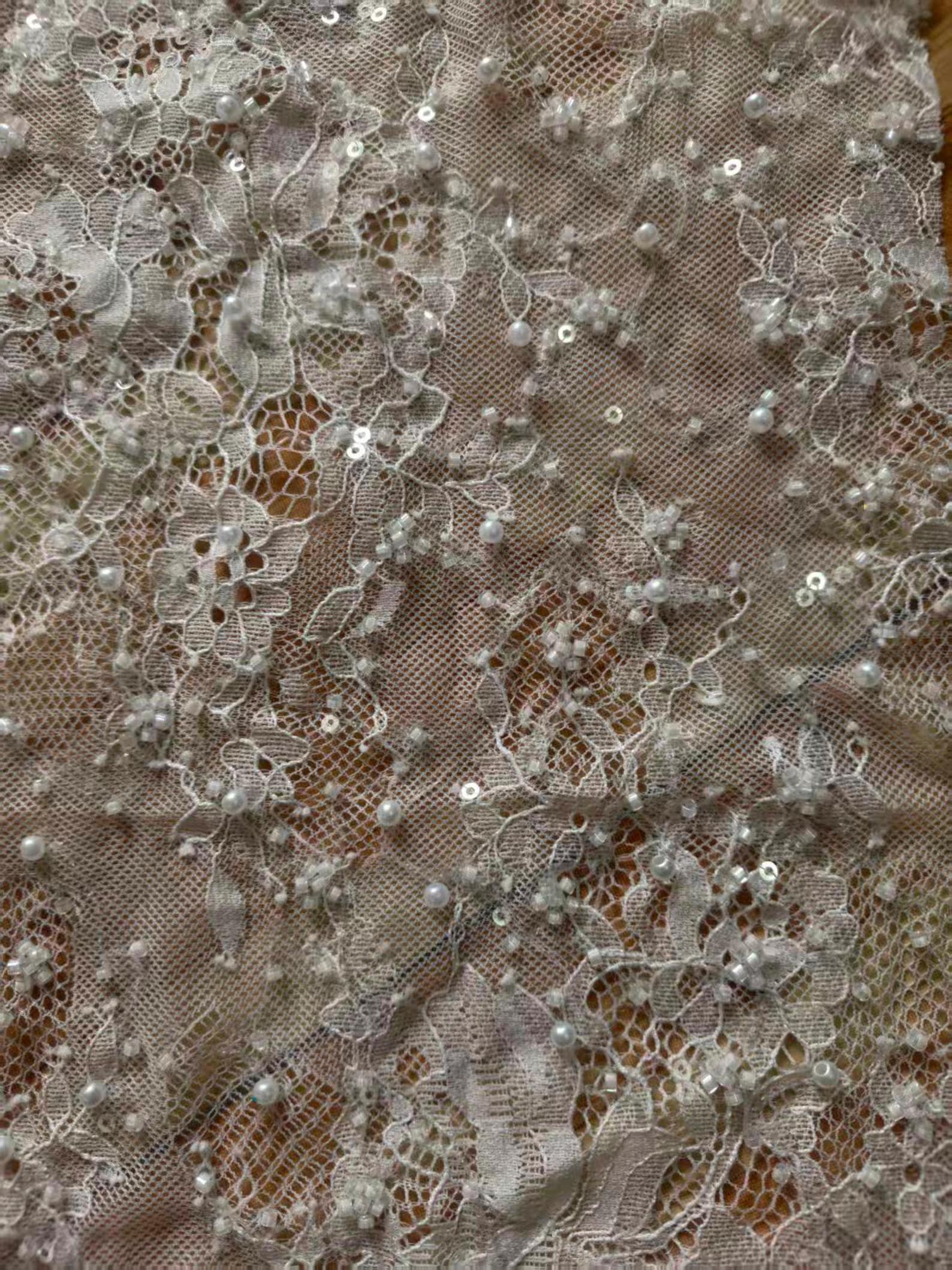 Heavy Bead Pearl Eyelash Lace Fabric,slight Stretch Embroidery Bead ...